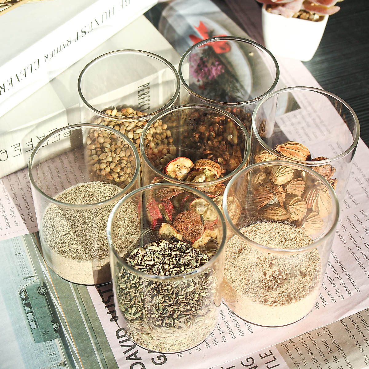 ZRRHOO 20 Pack Glass Jars with Bamboo Lids, 7.5oz Airtight Spice Jars Set with Extra Labels and Pen, for Dry Food Canisters, Spice, Coffee, Beans, Candy, Nuts, Herbs