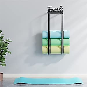 Towel Rack Wall Mounted,Wall Towel Rack for Rolled Towels,Washcloths Bathrobe Storage Shelf Organizer Hand Towels Holder for Bathroom Cloakroom - Black