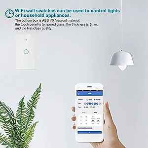 WiFi Touch Screen Switch, Remote Switch with Highly Sensitive Touch Keys, Suitable for Alexa Google, 1-Way AC(White)