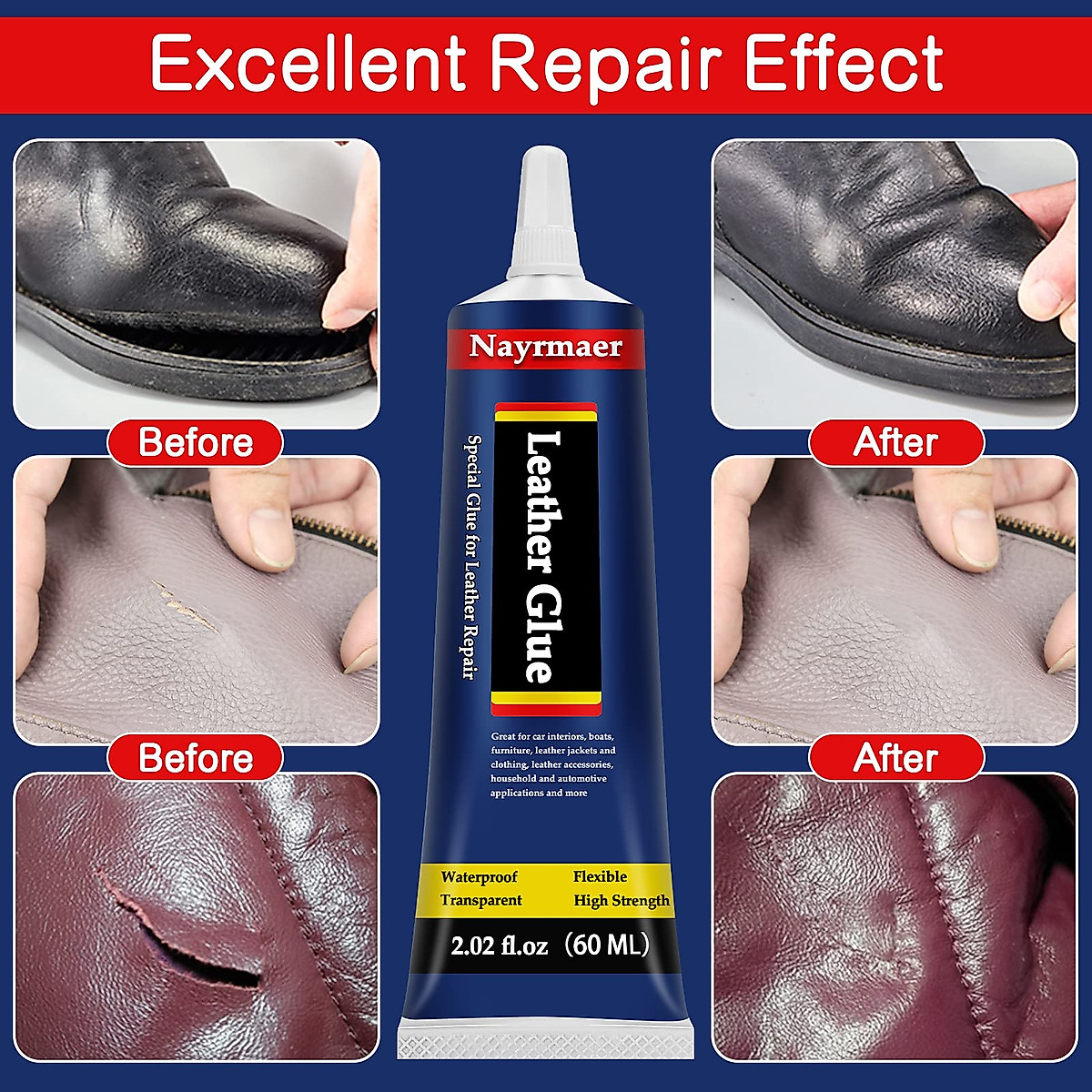 Nayrmaer Leather Glue, Special Fabric Glue Permanent Clear Washable for Bonding Between Leather and Leather, Leather and Substrates of Different Materials (Leather glue-001)