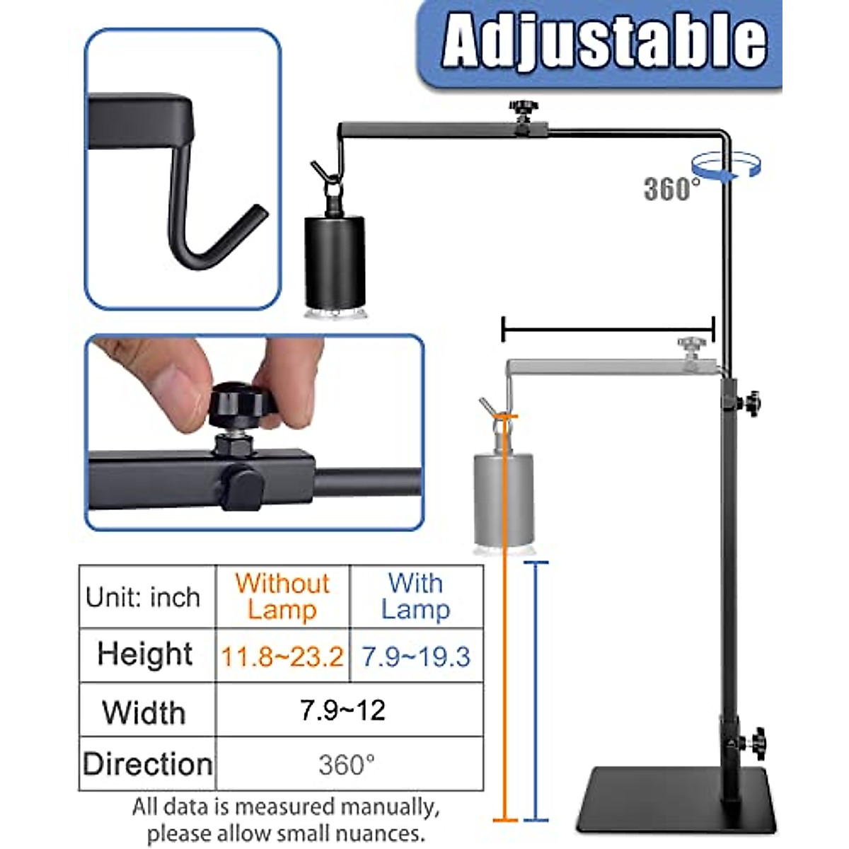 Reptile Heat Lamp with Adjustable Lamp Stand for Reptile, Turtle Heat Lamp Basking Light Bulb with Metal Light Stand For Terrarium and Tank, Heating Lamp Holder with Small Heat Lamp and Dimmer Switch