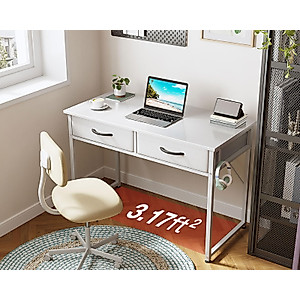 ODK 40 Inch Small Desk with Fabric Drawers- for Bedroom, White Vanity Desk with Storage, Home Office Computer Desk for Small Spaces, Modern Work Writing Study Table, White