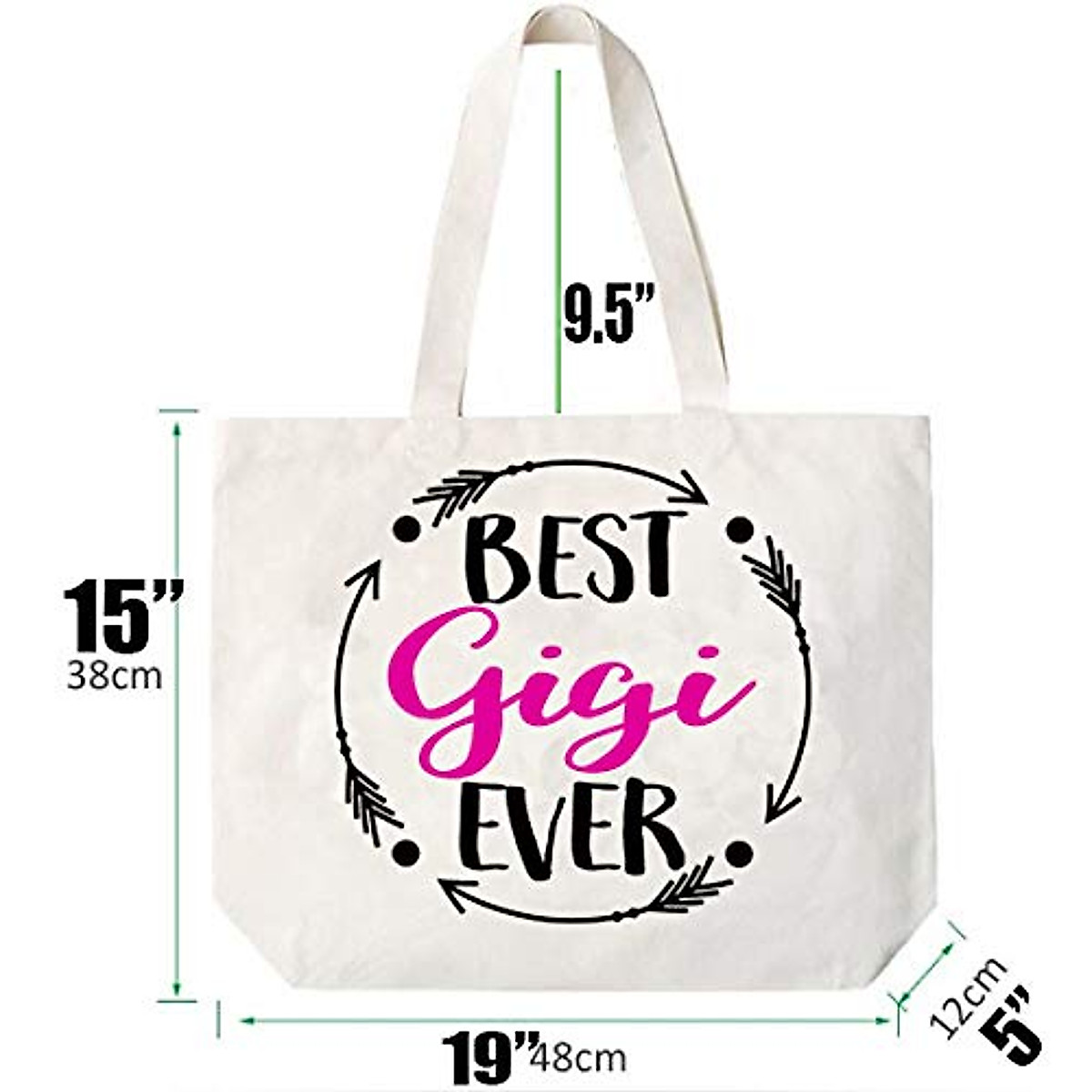COCOVICI Gigi Tote Bag | Best Gigi Ever | Grandma Gifts | Gigi Gifts | Gigi Christmas Gift | Christmas Gift from Grandkids (Best Gigi Ever Pink/Black Font)