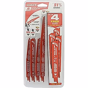 Diablo DS006SP10 Nail-Embedded Wood, Demolition, and Metal Cutting Saw Blade Set for Reciprocating Saws (10 Pieces: 6 Piece Set w/ 4 Extra Metal Cutting Blades)