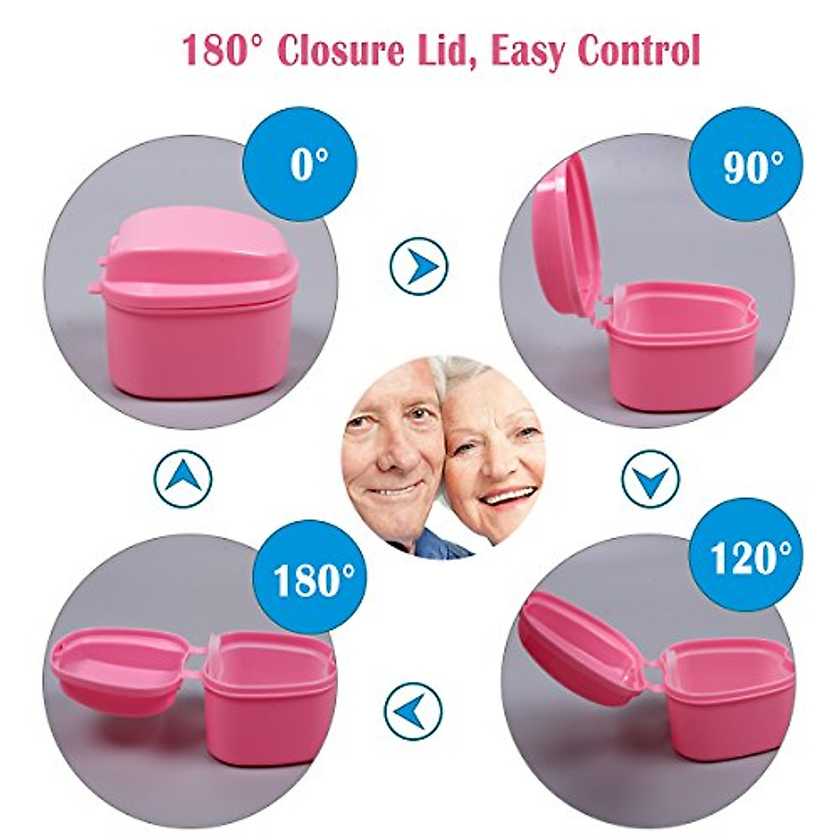 Bearals Denture Box, Denture Cup, Denture Case with Brush, Denture Bath Cleaning Soaking Cup with Strainer, Mouth Guard Night Gum Retainer Container (Pink)