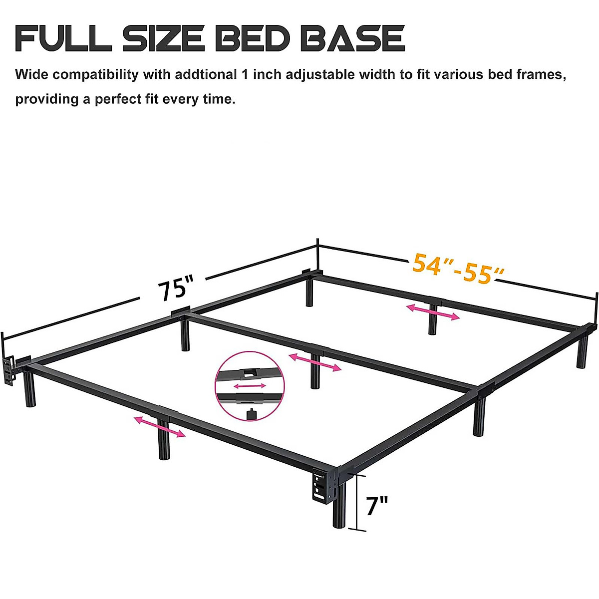 Bedsnus 7 Inch Full Metal Bed Frame, Compatible with Most Brand Box Spring Or Mattress, 9-Leg Support Metal Bed Base, Noise-Free, Easy Assembly, Black