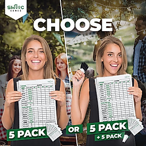 SWOOC Games - 5 Big Dry Erase Yardzee & Farkle Score Cards with 5 Markers (11.5in x 8in) | Large Laminated Reusable Pads & Pens for Giant Dice Games | Jumbo Yardzee Score Card and Farkle Score Sheets