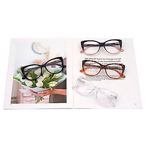 Autojouls 3-Pack Reading Glasses for Women，Oprah Style Frame Spring Hinge Clear Lens Readers Glasses, Black BlackPink Transparent 1.5 x