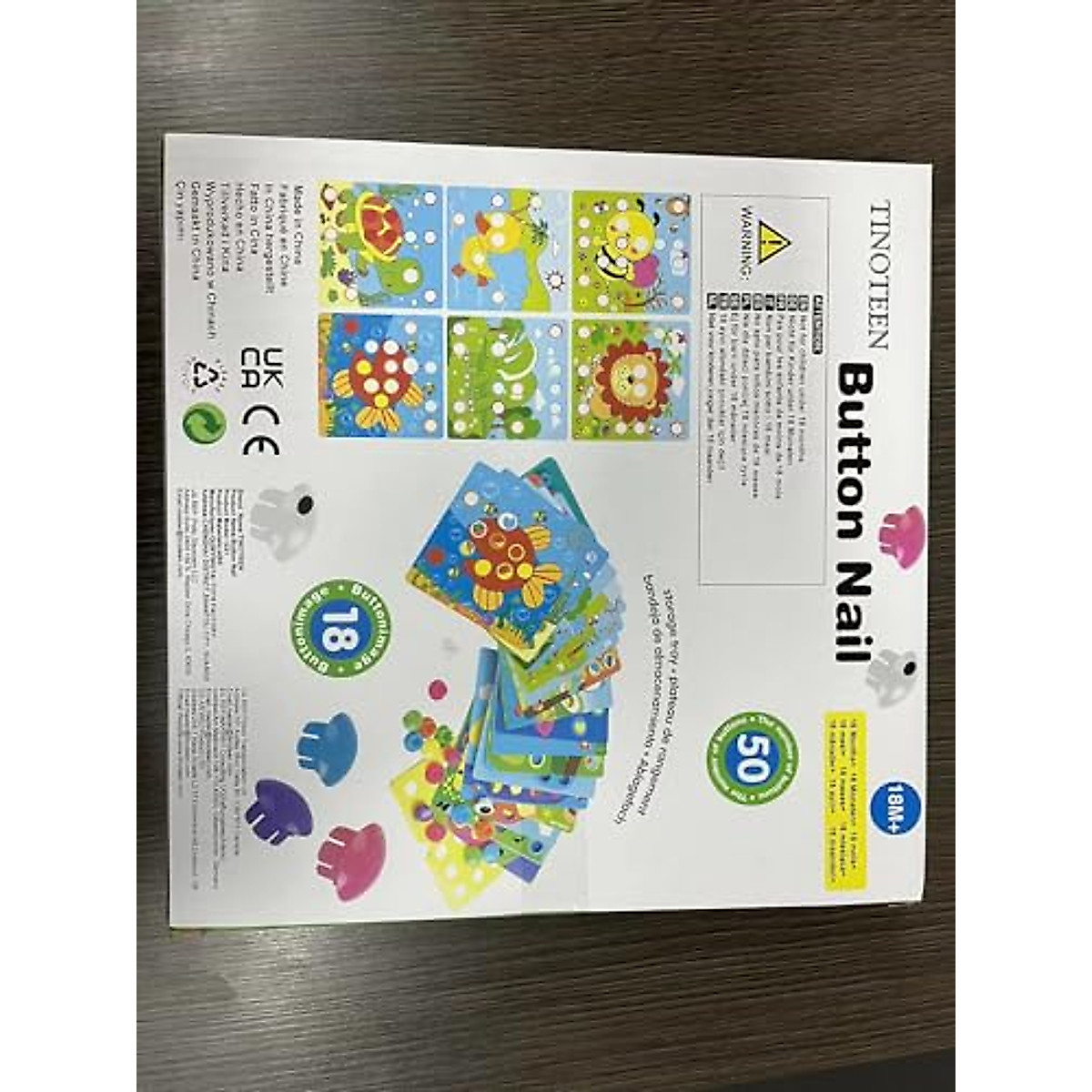 TINOTEEN Button Art Toy for Toddlers,Toddler Activities Crafts Color Matching Early Learning Educational Mosaic Pegboard 50 Buttons and 18 Pictures