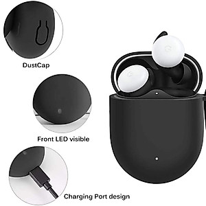 Compatible for Google Pixel Buds 2 Case Cover, [Front LED Visible] Keychain Silicone Protective Cover Case for Google Pixel Buds 2 (Black)