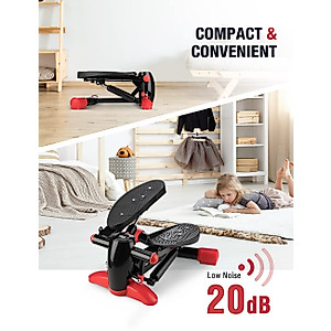 Stair Steppers for Exercise, Mini Stepper with Resistance Bands Portable Stair Climber Fitness Step Machine with LCD Monitor for Home Gym Office Workout Exercise Equipment, Red