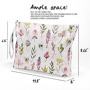 Fokongna Wet Bag, Wet Dry Bag, Makeup Bag, Toiletry Bag, Waterproof Large Capacity Travel Cosmetic Bag, Zipper Pouch for Women, Girls Mo Wife Sister Friends Baby Diaper Bag Bee Wildflower gifts
