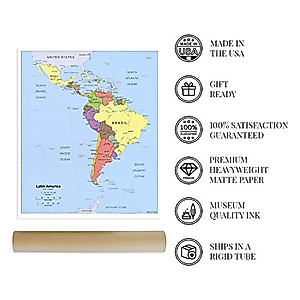 HISTORIX 2006 Latin America Map Poster - 20x24 Inch Central and South America Map - Latin American Poster - South America Map Poster - South America Wall Map