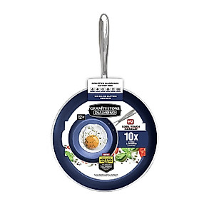 Granitestone Blue 12 Inch Non Stick Frying Pans Nonstick Skillet with Mineral and Diamond Triple Coated Surface, Nonstick Frying Pan, Nonstick Pan, Oven/Dishwasher Safe Non Stick Pan, 100% Non Toxic