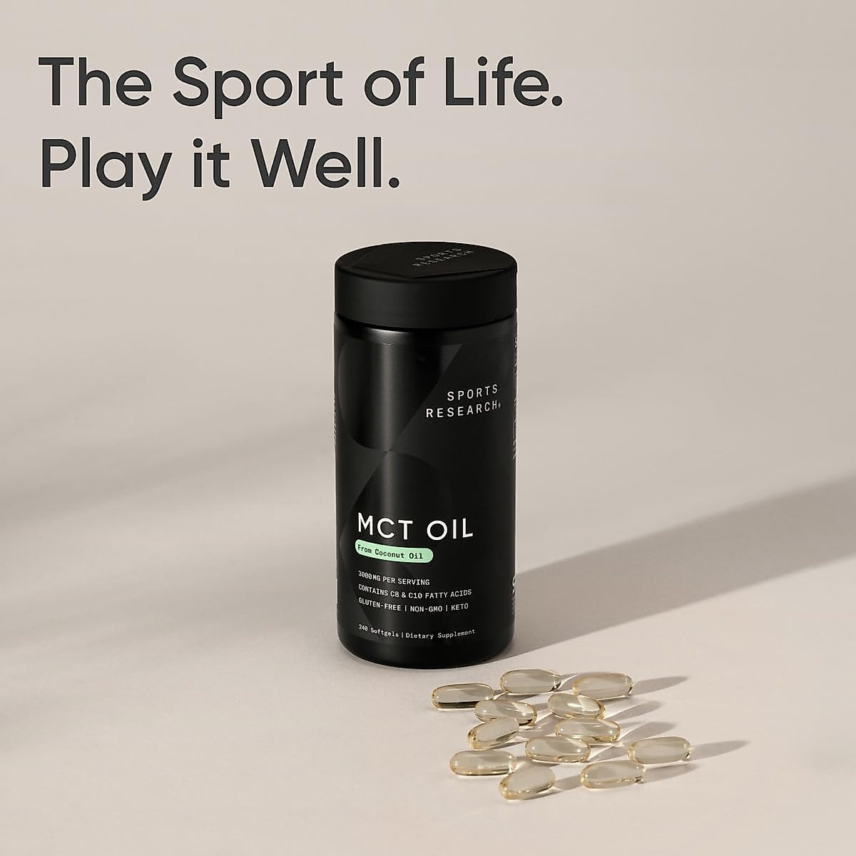 Sports Research Keto MCT Oil Pills from Coconut Oil | Keto Fuel for The Brain & Body - Non-GMO Verified, Soy & Gluten Free Liquid Softgels (240 Count)