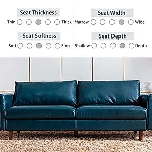 Dreamsir 80'' Faux Leather Sofa Couch, Mid-Century Modern Couch with Solid Wooden Frame & Padded Cushions, 3-Seater Couch for Living Room, Apartment, Lounge Room (Peacock Blue)