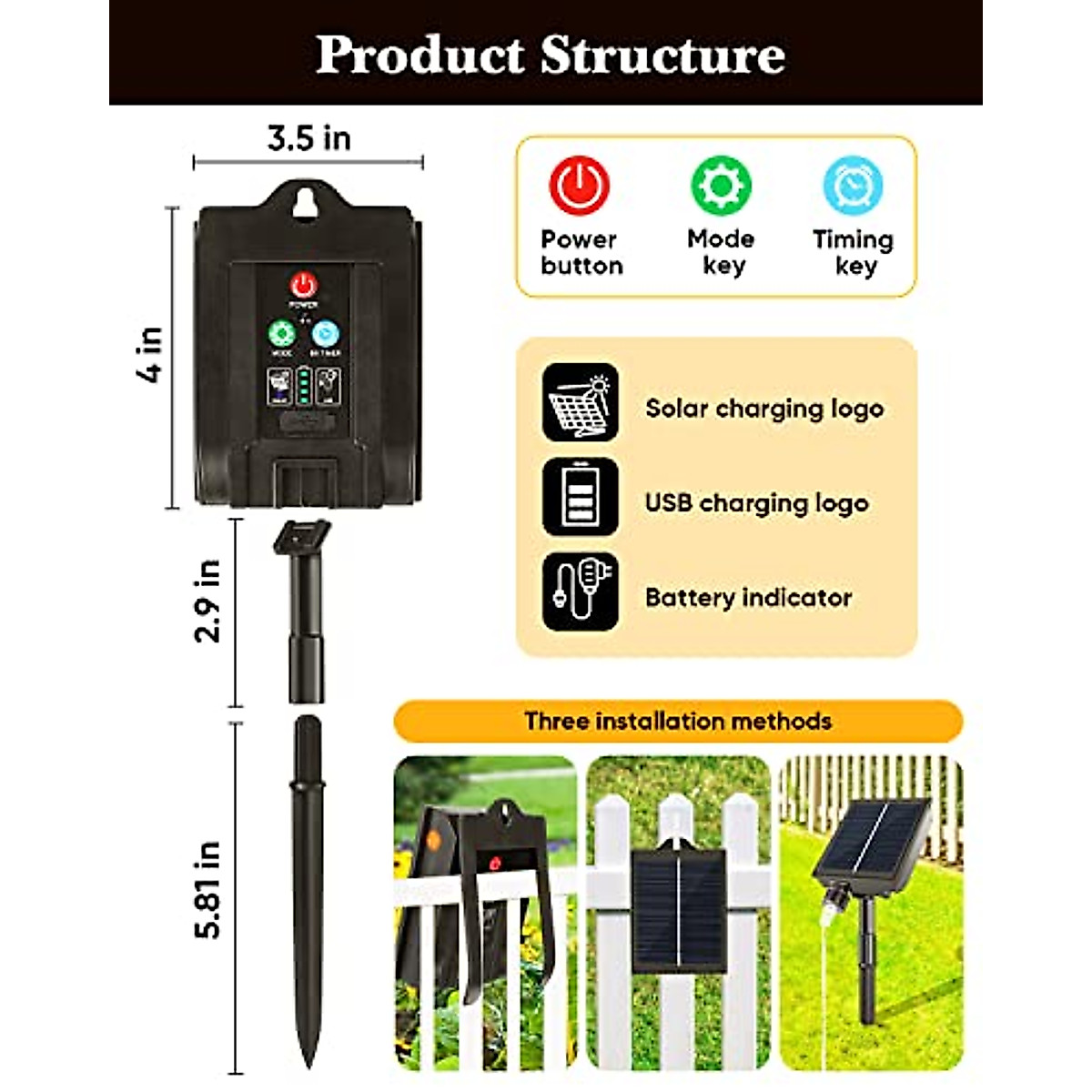 BUYISNIS Solar String Lights Outdoor, 66Ft 200 LED Solar/USB Powered Fairy Lights, 8 Modes with Remote Christmas Lights for Patio Garden Tree Party Yard Weeding Xmas Outside Decoration (Warm & White)