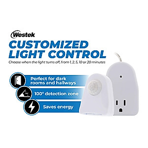 Westek MLC12BC-4 Indoor Plug-in Corded Motion Activated Light Control, 1 Count (Pack of 1), White