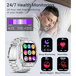 FOXBOX Smart Watch for Men Answer Call/Notification, 1.95" AMOLED Fitness Watch 108 Sport Modes Compass Step Heart Rate Sleep SpO2 BP Monitor, 5ATM Waterproof Military Smartwatch for Android iOS