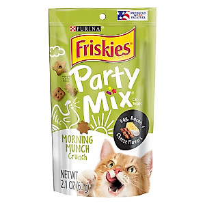 Purina Friskies Made in USA Facilities Cat Treats, Party Mix Crunch Morning Munch - (10) 2.1 oz. Pouches