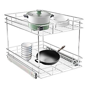 Vintoro Cabinet Organizer,Kitchen Helper,Pull Out Cabinet Organizer,Sink Organizer and Storage,2-Tier Cabinet Pull Out Shelves,for Bathroom,Laundry Room,Kitchen,Pantry(Silver,21.5 * 16.5 * 15in)