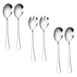 Hemoton 1 Set Stainless Steel Cutlery Stirring Spoons Slotted Serving Spoons Salad Forks Long Handle Dessert Spoons Ice Cream Spoons Salad Forks Silver