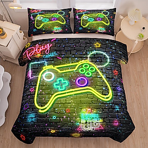 NINENINE Gamer Bedding Sets Twin Comforter Sets for Boys 5PCS,Twin Bedding Sets for Boys,Kids Comforter Sets Boys(1Comforter, 1Flat Sheet, 1Fitted Sheet, 2Pillowcases)
