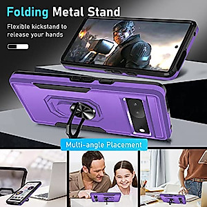 Google Pixel 7 Case with Screen Protector + Camera Lens Protector,Heavy Duty Shockproof Full Body Protective Phone Cover,Built in Rotatable Magnetic Ring Holder Kickstand,2022 Lavender