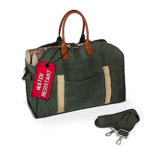 EIVOTOR Multifunction Firewood Carrier Bag, Extra Large Waxed Canvas Wood Log Carrier for Firewood with Soft Handles and Adjustable Shoulder Strap, Firewood Holder Tote Bag for Indoor Home or Camping