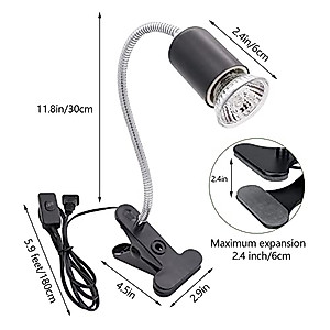 GoChes Reptile Aquarium Heating Lamp with Clamp and 360°Adjustable Holder, Dimmable Switch, Basking Heat Lamp for Reptile, Lizard, Turtle, Habitat, 2 UVA UVB Bulbs Included(E27,50W),CE Certified