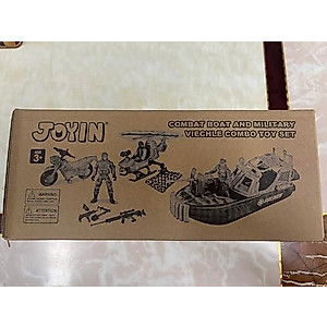 JOYIN 9 Pcs Combat Boat and Military Vehicle Toys Set with Realistic Military Combat Boat, Mini Helicopter, Motorcycle, Army Men Toy Soldiers Action Figures and Other Equipment Accessories