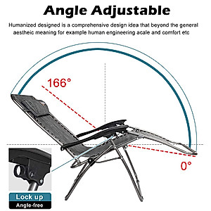 VINGLI Upgraded Zero Gravity Chair Set of 2 Lounge Outdoor Chairs with Trays and Pillows, Folding Patio Recliner Chairs for Backyard Poolside Garden