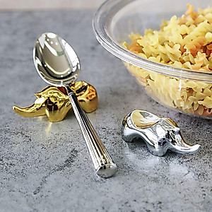 MULHUE 2PCS Zinc Alloy Rhino Shape Chopsticks Rest Spoons Stand Forks Knifes Holder Rack Stand Metal Craft Table Decoration (Gold)