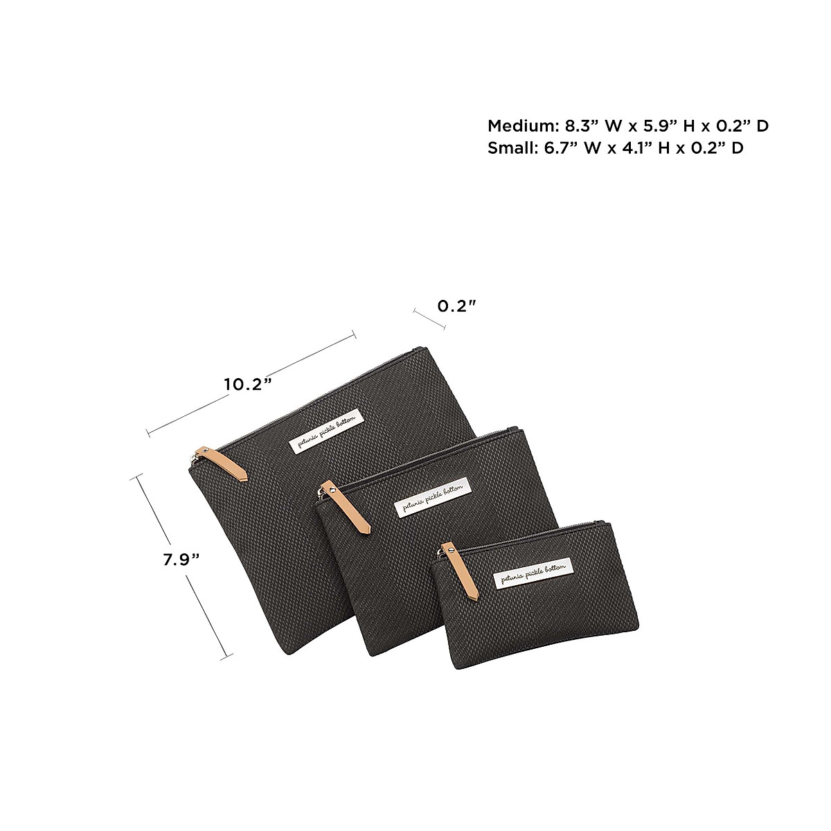 Petunia Pickle Bottom Organizer Trio, Zip-Close Pouches, 3 Sizes, For Diaper Bag, Stroller, Travel Bag, Carry Alone, Carbon Cable Stitch