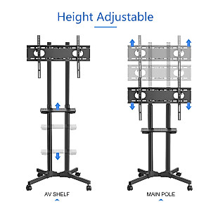 Suptek Mobile TV Cart Rolling TV Stand Mount with Wheels and Shelf for 32-70 inch LCD, LED, Plasma, Flat Screen Max VESA 600x400 (ML5074-3)