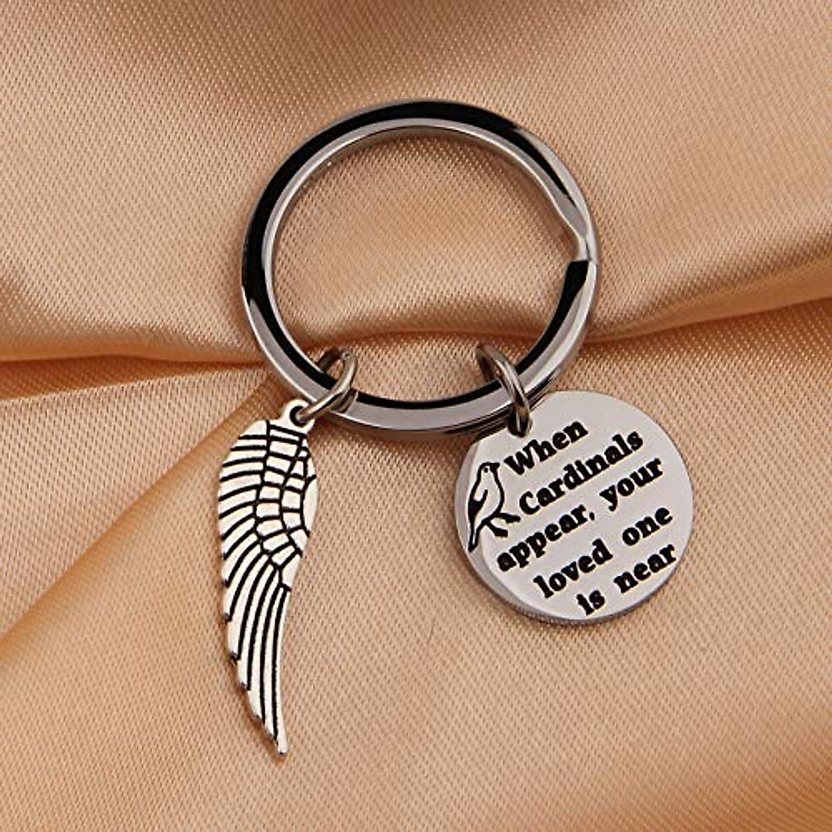 QIIER Memorial Jewelry When Cardinals Appear Your Loved One is Near Keychain with Angel Wings Charm In Memory of Love one Sympathy Gift (silver)