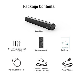 littoak Small Sound Bar for TV, Soundbar with Bluetooth 5.0/HDMI/Optical/USB/AUX/Coax Connection, 50 Watt 16 Inch Soundbars for Home Theater, Wall Mountable (SE04)