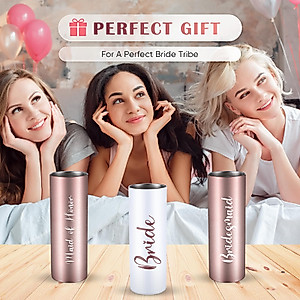 8 Pack Bridesmaid Skinny Tumbler 20 oz Bride Bridesmaid Wine Tumblers Stainless Steel Maid of Honor Champagne Flute Mugs Bridesmaid Proposal Gifts for Engagement Wedding Bachelorette Party Supplies