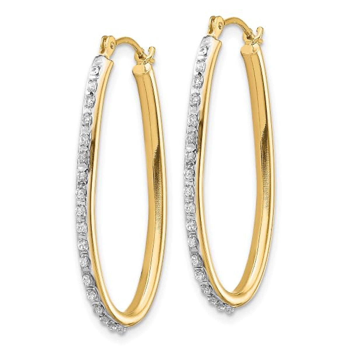 14K Yellow Gold Diamond Oval Twisted Hoop Earrings