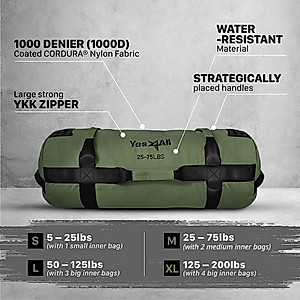 Yes4All Workout Sandbags, Heavy Duty Sandbags - Army Green - M