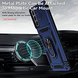 for Samsung Galaxy S21 Plus Case with Camera Lens Cover HD Screen Protector, Military-Grade Drop Tested Magnetic Ring Holder Kickstand Protective Phone Case for Samsung Galaxy S21+ Plus 5G (Navy Blue)