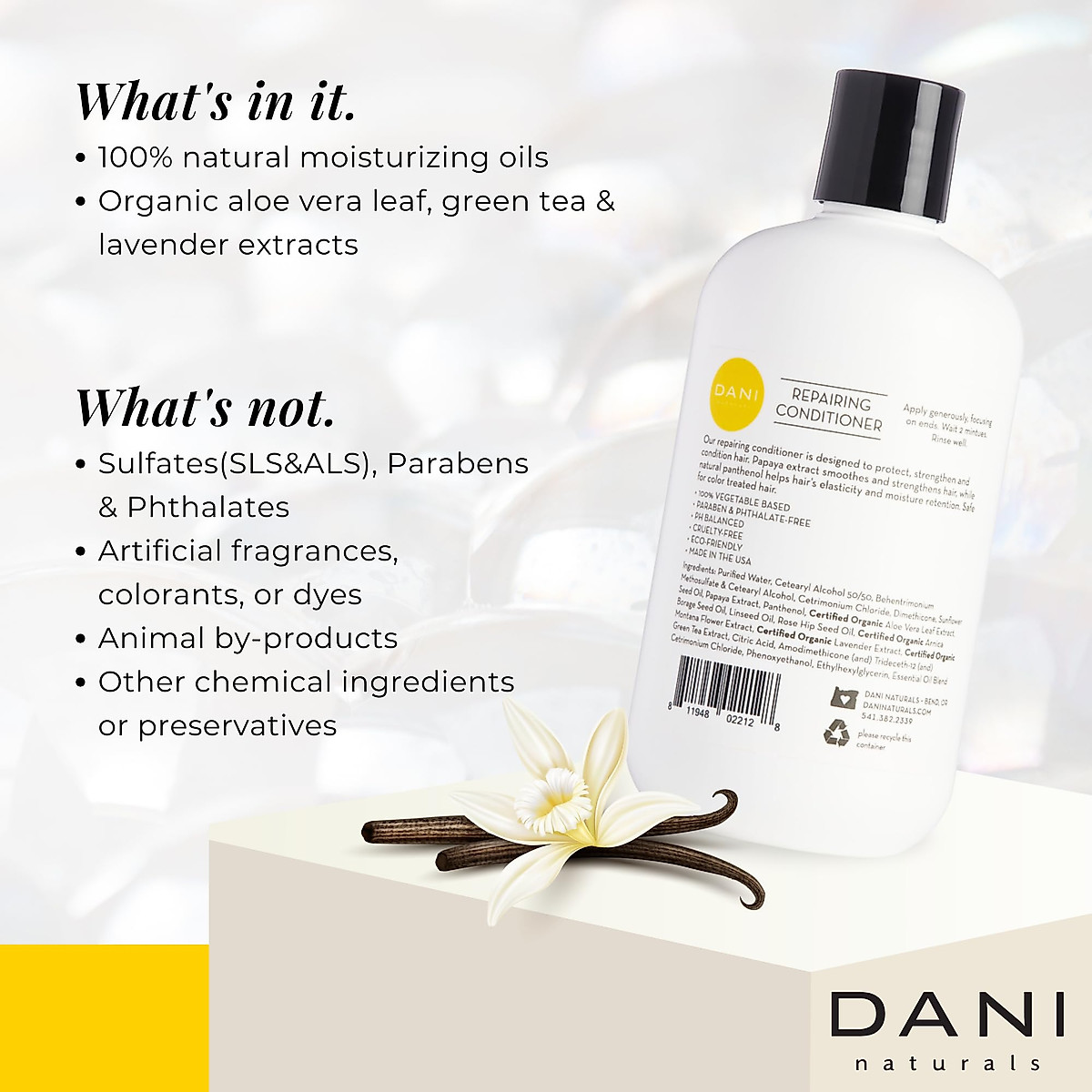 DANI Natural Nourishing Conditioner Naturals - Organic Ingredients Hydrate & Strengthen Hair - Sulfate, Phthalate & Paraben Free - Vegan & Cruelty Free - 12 Ounces (Sandalwood Vanilla)