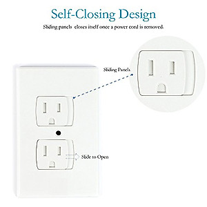 Baby Safety Self-Closing Electrical Outlet Covers | Alternative To Wall Socket Plugs Plate for Child Proofing | Automatic Sliding Guards Kit | House & Kitchen Protection Kit | BPA Free - 12Pack, White