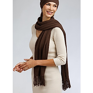 Fishers Finery Women's 100% Cashmere Knit Scarf with Fringe Detail; Super Soft and Warm Classic Winter Fashion Scarf, Black Label Gift Box Included (Brown)
