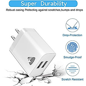 USB Wall Charger, Dual Port USB Charger Block 2.1A/5V Fast Wall Charger Brick for iPhone 13 12 11 Pro Max XS XR X 8 7 6 6S Plus, Samsung, LG, Moto, Android Phones