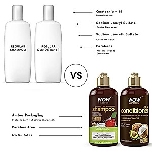 Wow Skin Science Apple Cider Vinegar Shampoo & Conditioner Set with Coconut & Avocado Oil - Men and Women Gentle Shampoo Set - Hair Growth Shampoo for Thinning Hair & Loss - Sulfate & Paraben Free