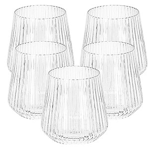 36 count origami ripple Unbreakable Stemless Plastic Wine Champagne Whiskey Glasses Elegant Durable Disposable Indoor Outdoor Ideal for Home, Office, Bars, Wedding, Ribbed 12 Ounce Cups (Clear)