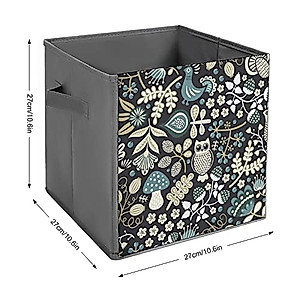 Forest Seamless Pattern Foldable Storage Bins Printd Fabric Cube Baskets Boxes with Handles for Clothes Toys, 11x11x11