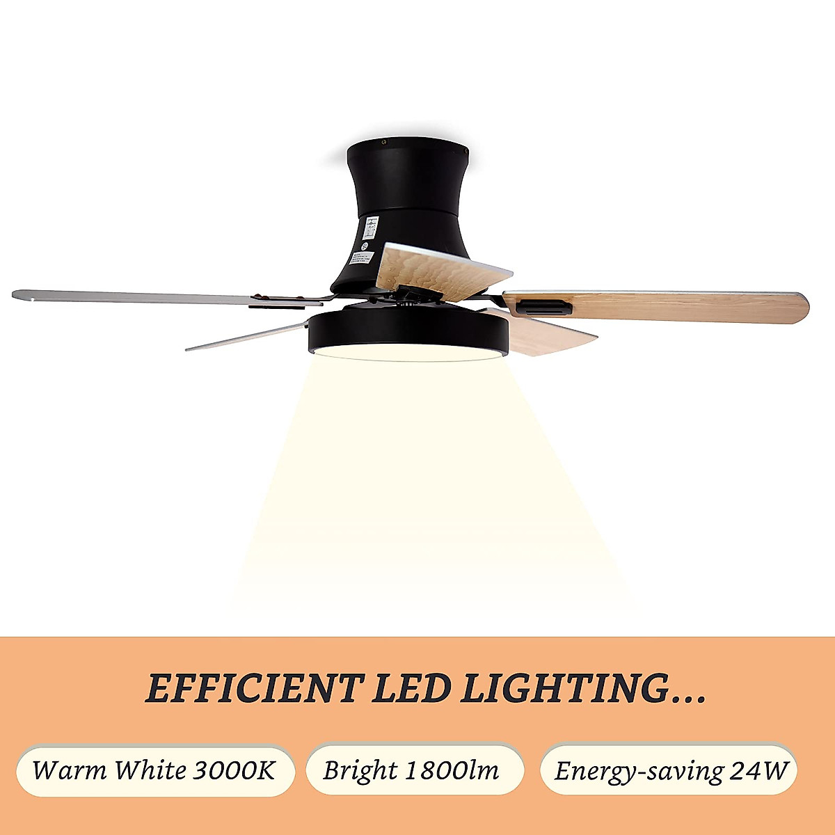 Avatar Controls Smart 50 inch Ceiling Fans Indoor with Light Remote Works with Alexa Google Voice, APP and Remote Control for Bedroom, 6 Speeds Reversible DC Motor, 1800LM LED Kit, 5 Wooden Blades