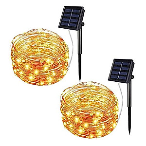 Solar String Lights Outdoor, 33Ft 100LEDs Solar Fairy Lights with 8 Lighting Modes Waterproof Decorative Copper Wire Lights for Christmas Patio Party Garden Gate Yard Wedding (Warm White, 2Pack)